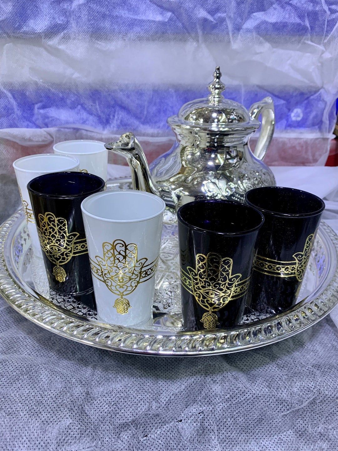 Moroccan Luxury Handmade Tea Set . Elegant Homeware. Hamsa Tea Cups ...