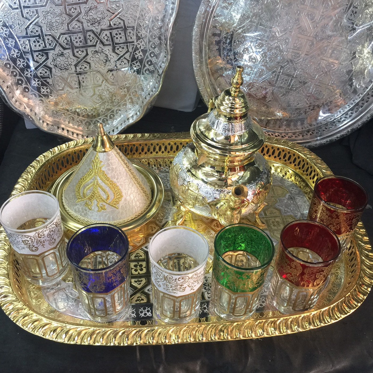 Moroccan Handmade Tea Set & Moroccan Brass and Velvet Tagine | Etsy