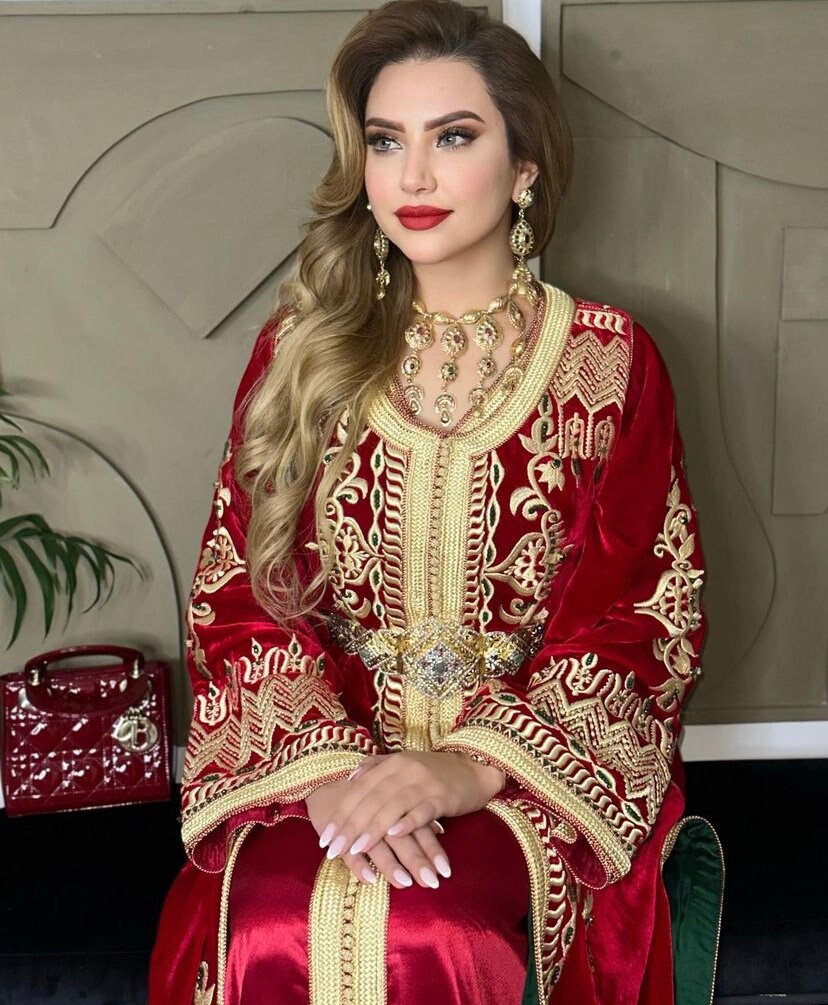 Fancy Red Dress, Embroidered Velvet Moroccan Caftan , Moroccan Abaya ...