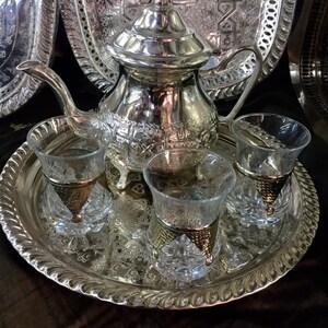 Handmade Moroccan Silver Tea Set Handmade Teapot,tea Tray,set of 3 Tea ...