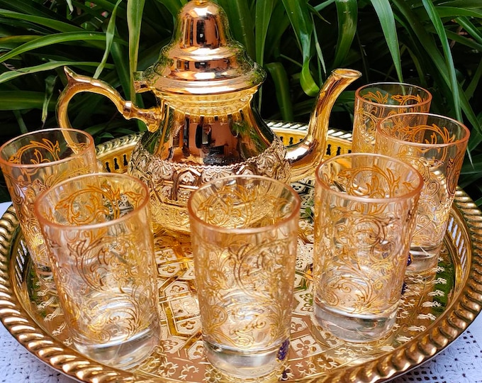 Handmade Moroccan Golden Tea Set Handmade Teapottea Trayset - Etsy