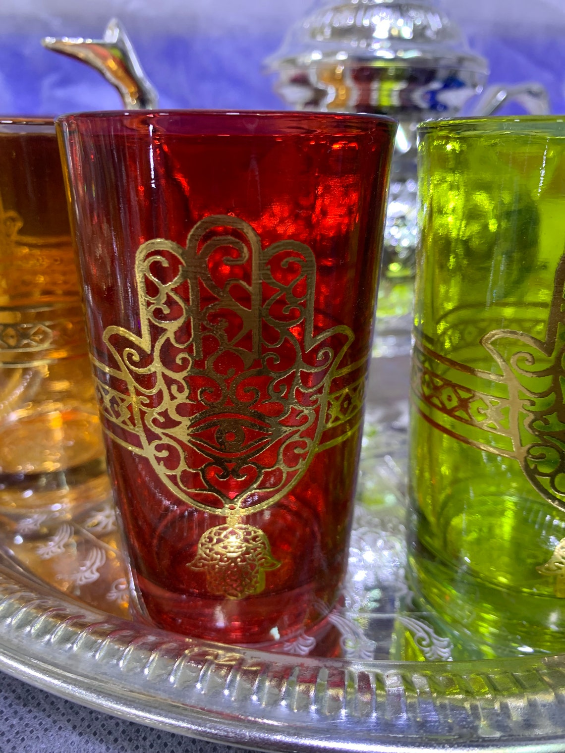 Hamsa Hand Tea Set , Moroccan Handcrafted Tea Set - Etsy