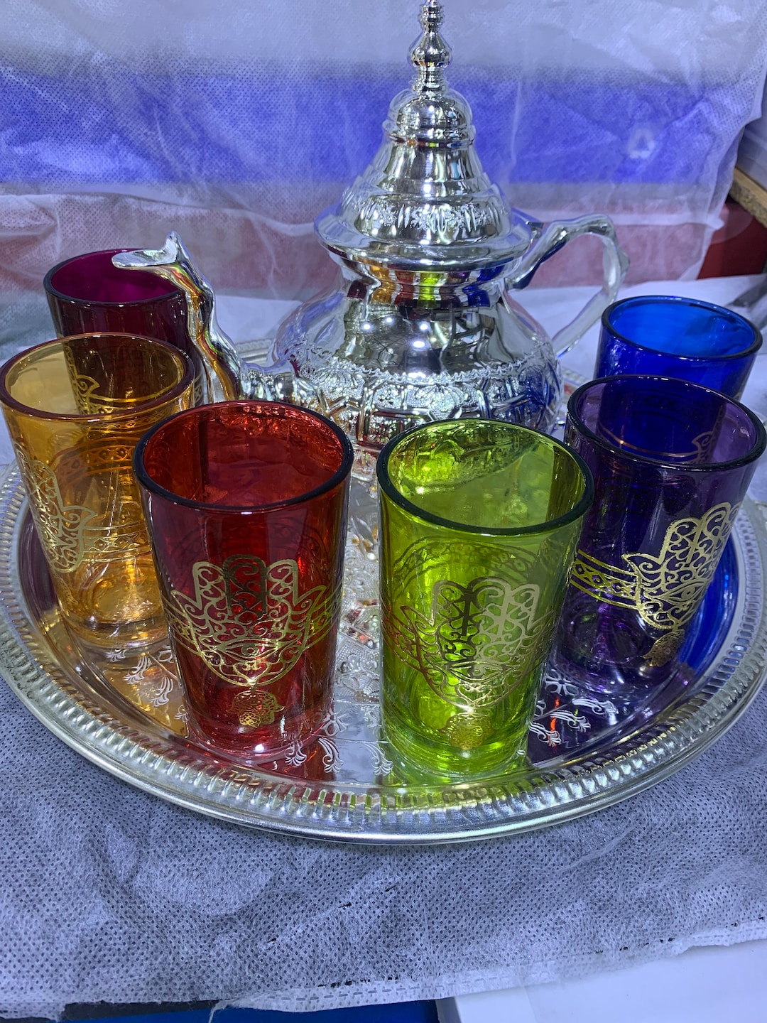 Hamsa Hand Tea Set , Moroccan Handcrafted Tea Set - Etsy