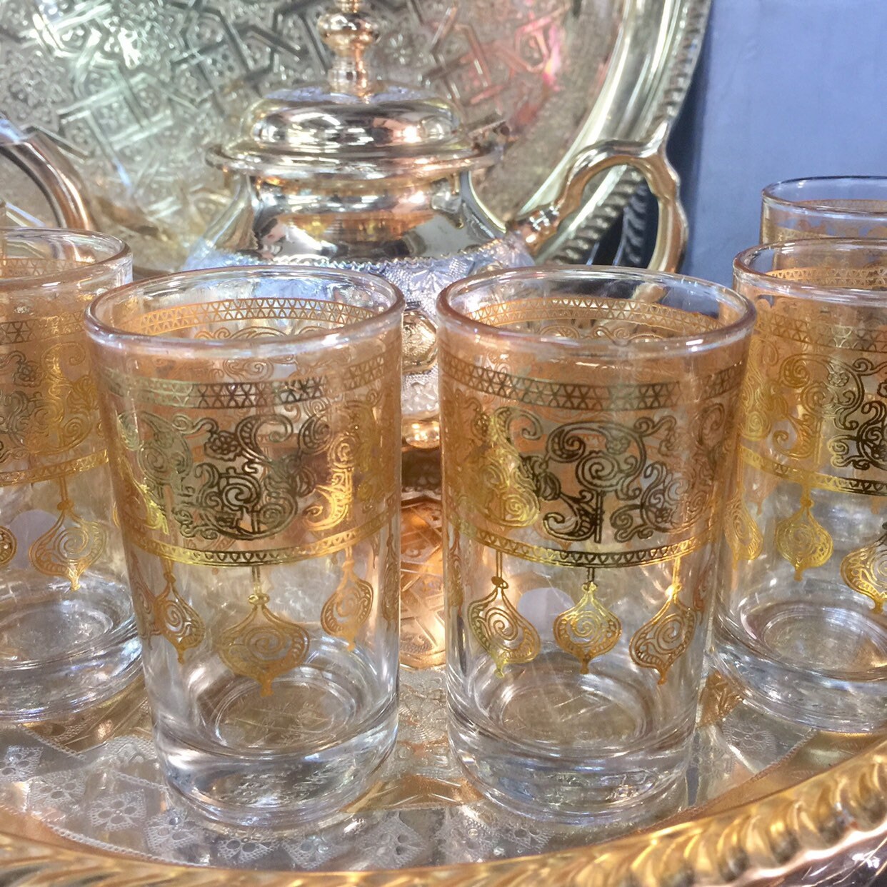 Moroccan Handmade Tea Set with sugar bowl | Etsy