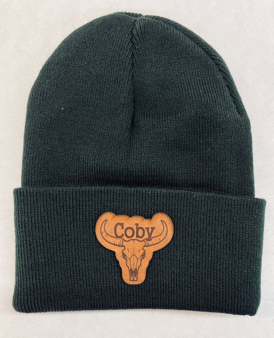 Custom Leather Patch Skull Stocking Hat - Etsy