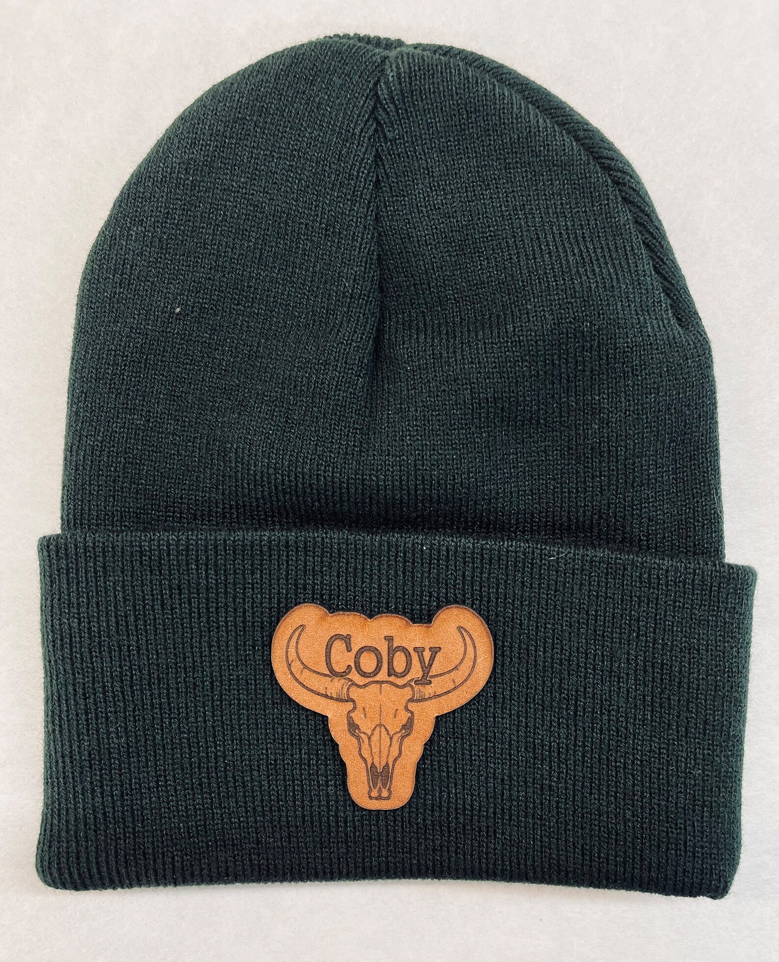 Custom Leather Patch Skull Stocking Hat - Etsy