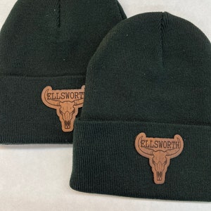 Custom Leather Patch Skull Stocking Hat - Etsy