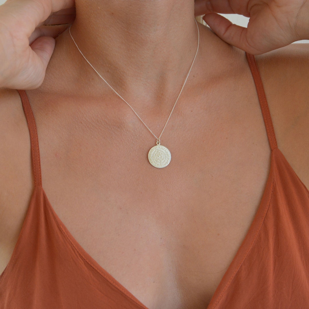 Greek Disc Necklace, Sterling Silver Disc Necklace for Women, Grecian Phaistos Necklace, Jewelry ...