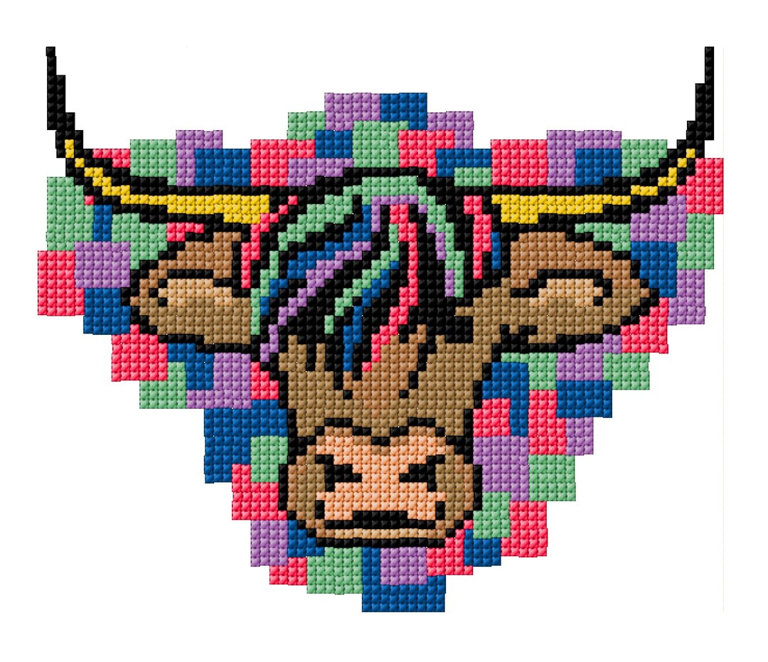 Colourful Cow Cross-stitch Pattern Crafts Animals Wall Art - Etsy