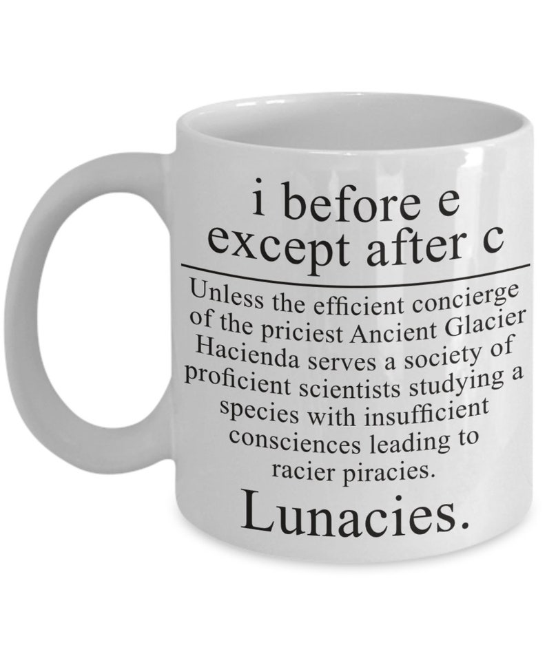 Funny Spelling Mug I Before E Except After C Witty Wordplay on English ...