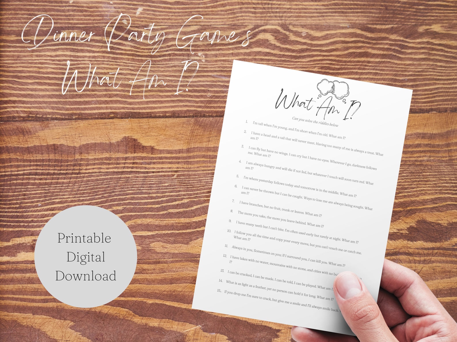 Printable Dinner Party Game | What Am I Riddles | Icebreaker | Adult ...