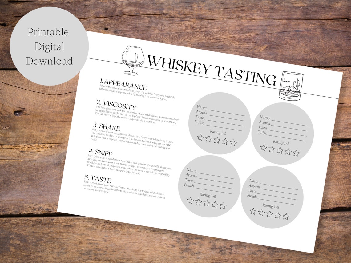 Whiskey Tasting Party Printable Whiskey Tasting Score Cards | Flight ...