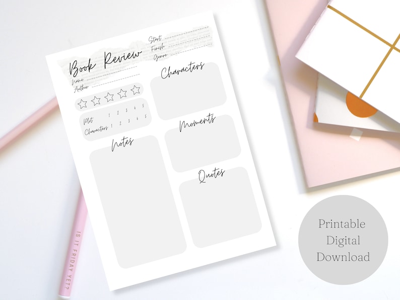 Book Review Printable | Reading Journal | Book Log | Printable ...
