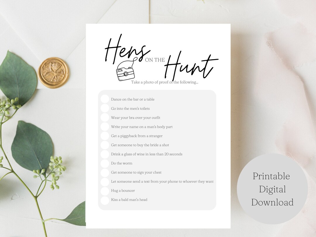 Hens on the Hunt Scavenger Hunt Game | Hen Party Printable Game | Hen ...