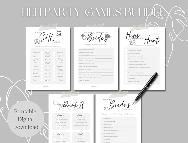Hen Do Games Bundle Hen Party Printable Game Hen Party Bachelorette ...