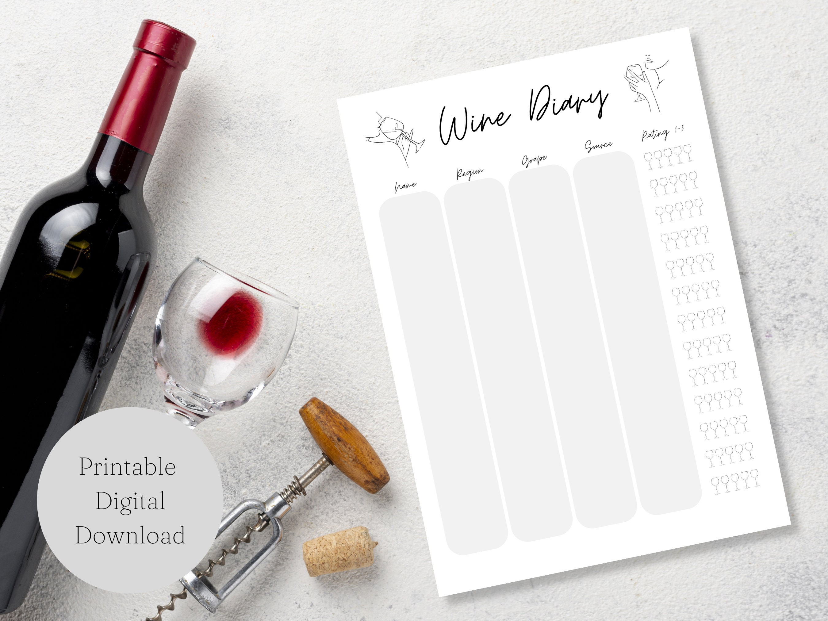 Wine Diary Printable Wine Tasting Score Cards | Wine Journal |tasting ...