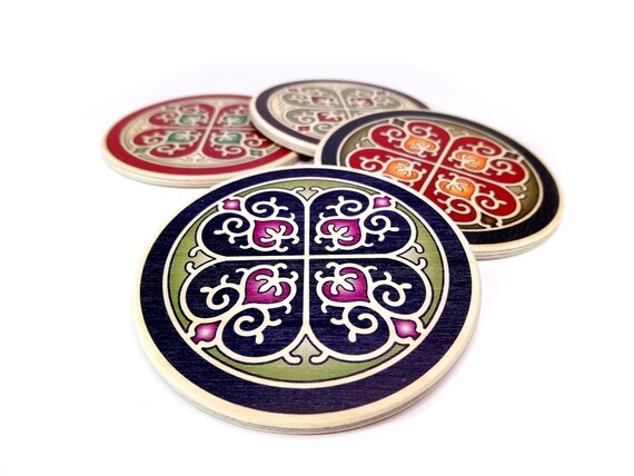 Wood Coasters Serbian Medieval Monastery Ornaments UV | Etsy