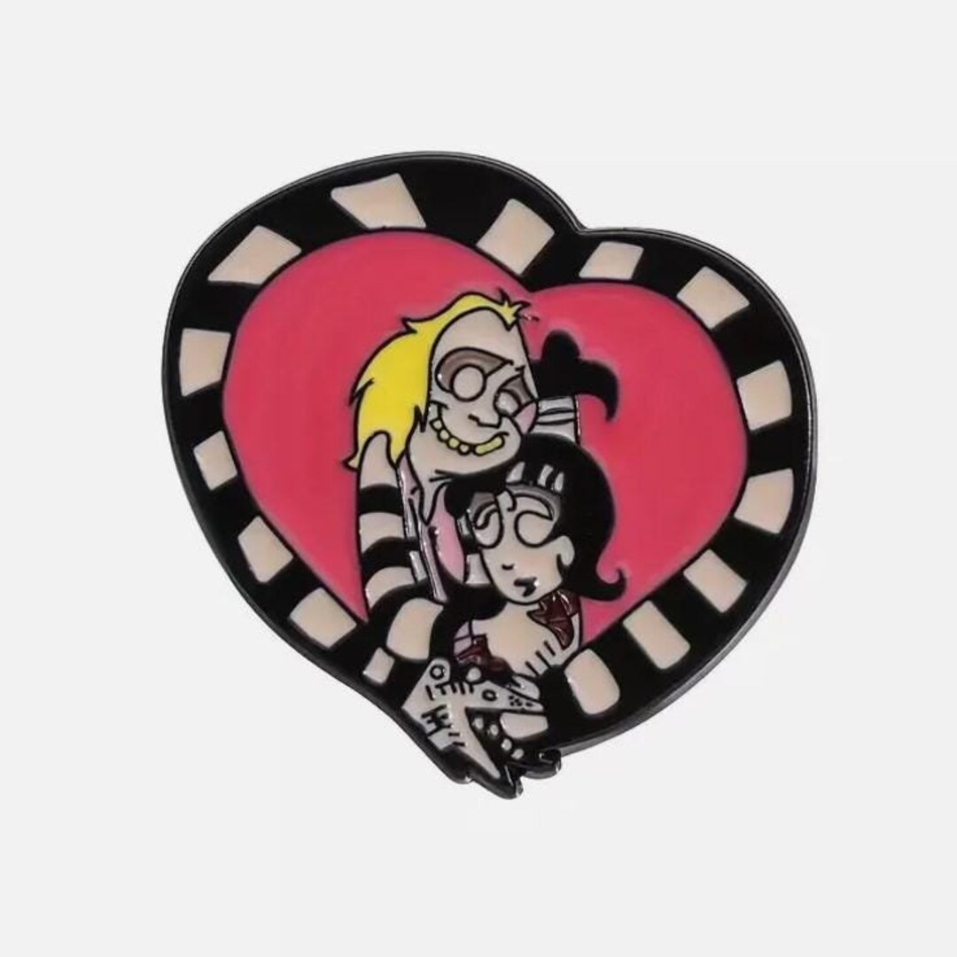 Beetlejuice & Lydia Sandworm Heart Enamel Backpack Pin - Etsy