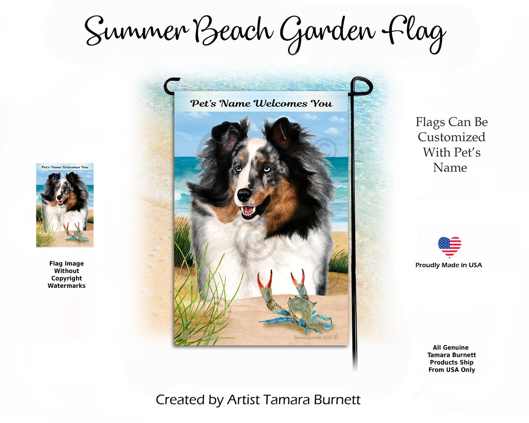 Sheltie Blue Merle Summer Beach Scene Garden Flag - Etsy