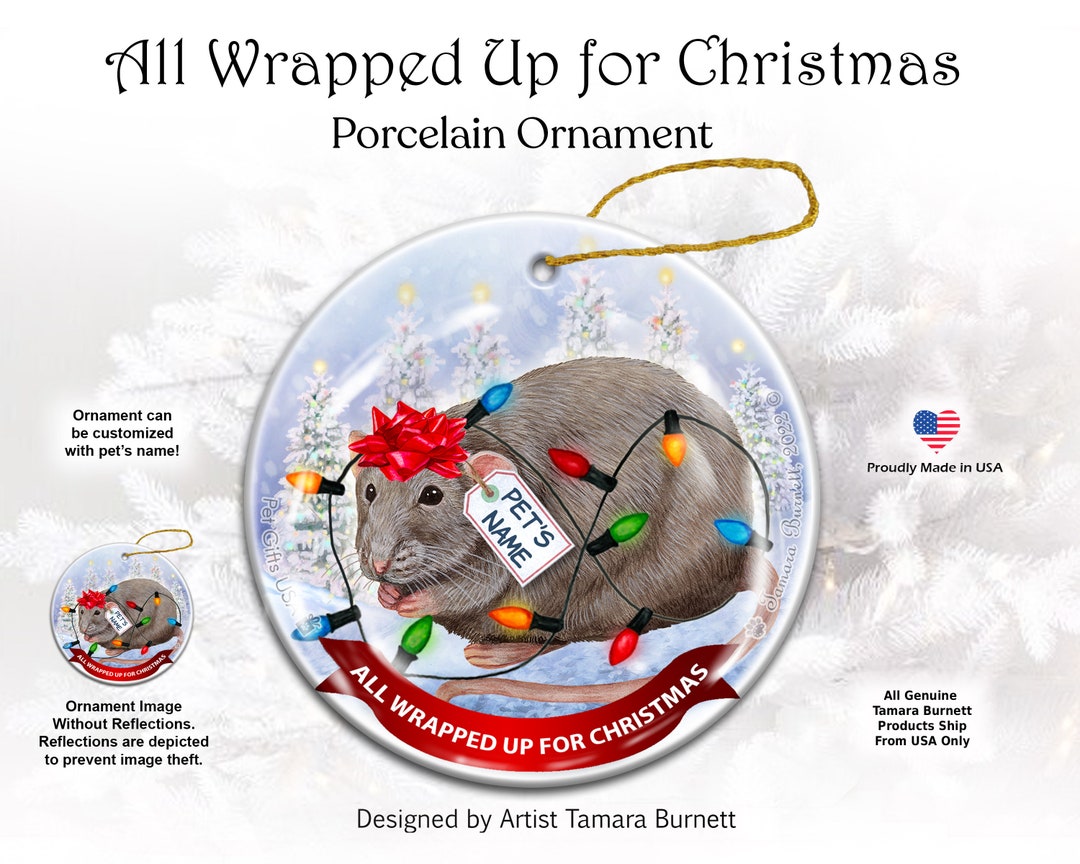 Light Grey Rat All Wrapped up for Christmas Ornament - Etsy