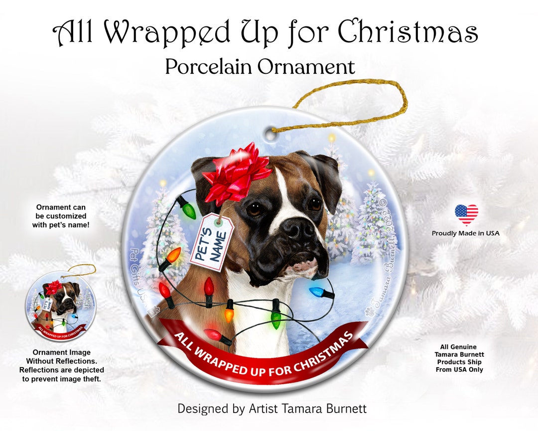 Boxer Fawn Uncropped All Wrapped up for Christmas Ornament - Etsy