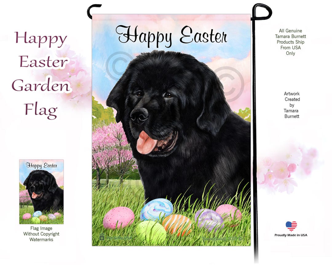 Newfoundland (black) - Happy Easter Garden Flag - Etsy