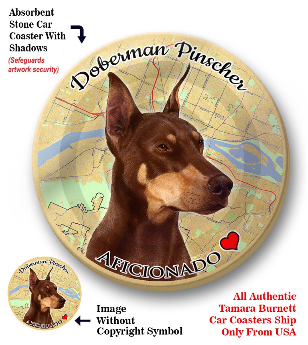 Doberman Art Coasters - Absorbent Ceramic, Car Cup Holder (set of 2) - Etsy