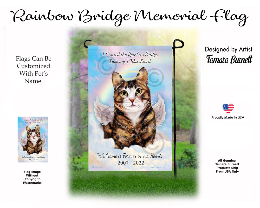 Tuxedo Tortoiseshell & White Cat Pet Memorial Garden Flag With ...
