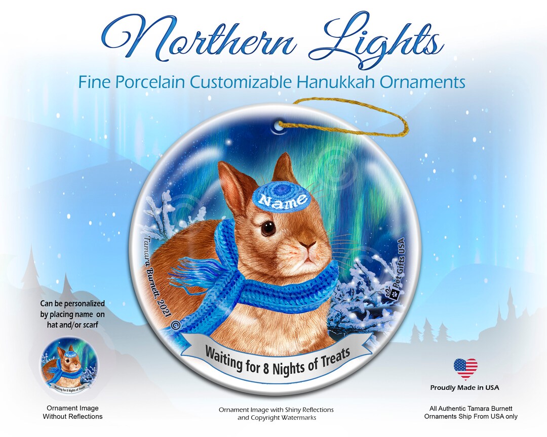 Rabbit Netherland Dwarf Cinnamon Northern Lights Hanukkah Ornament - Etsy