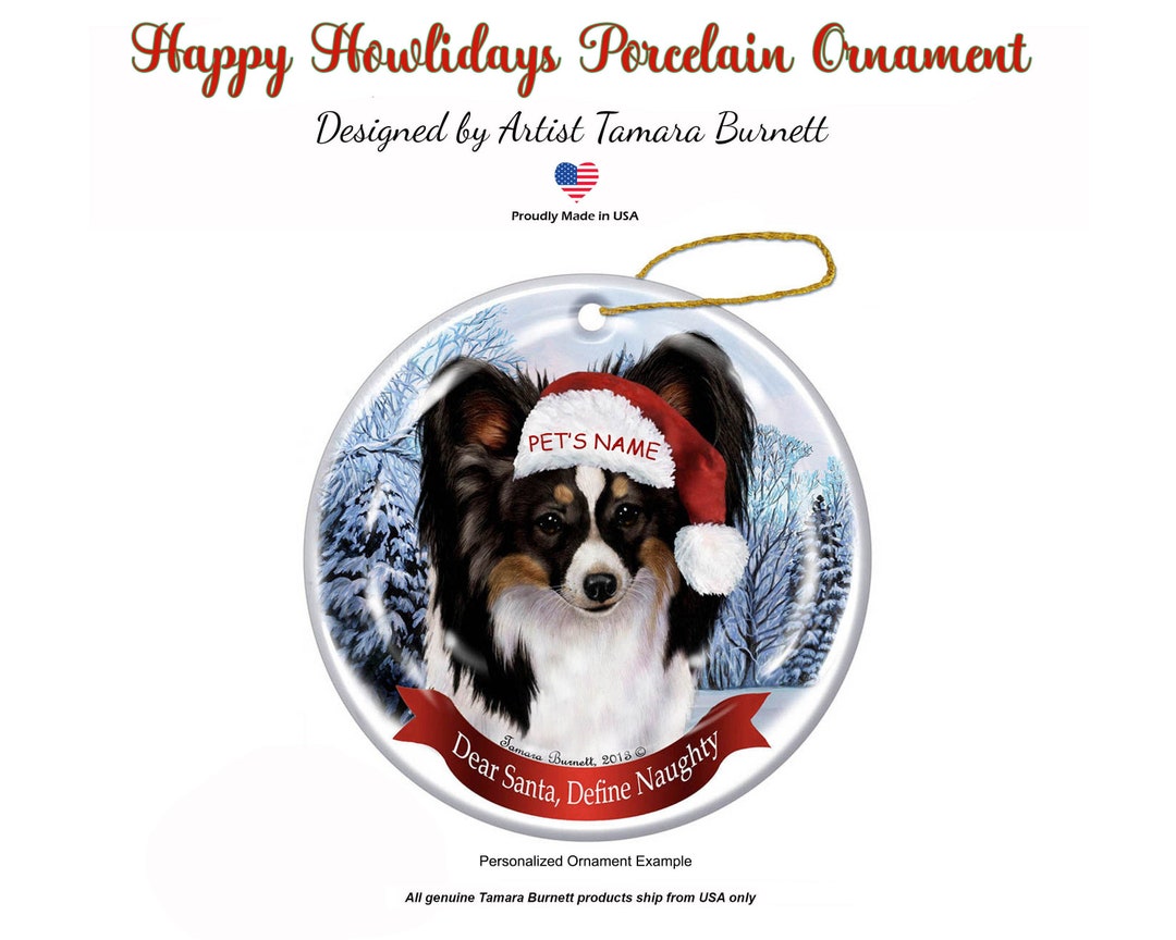 Papillon Tri - Santa Hat Christmas Ornament - Etsy