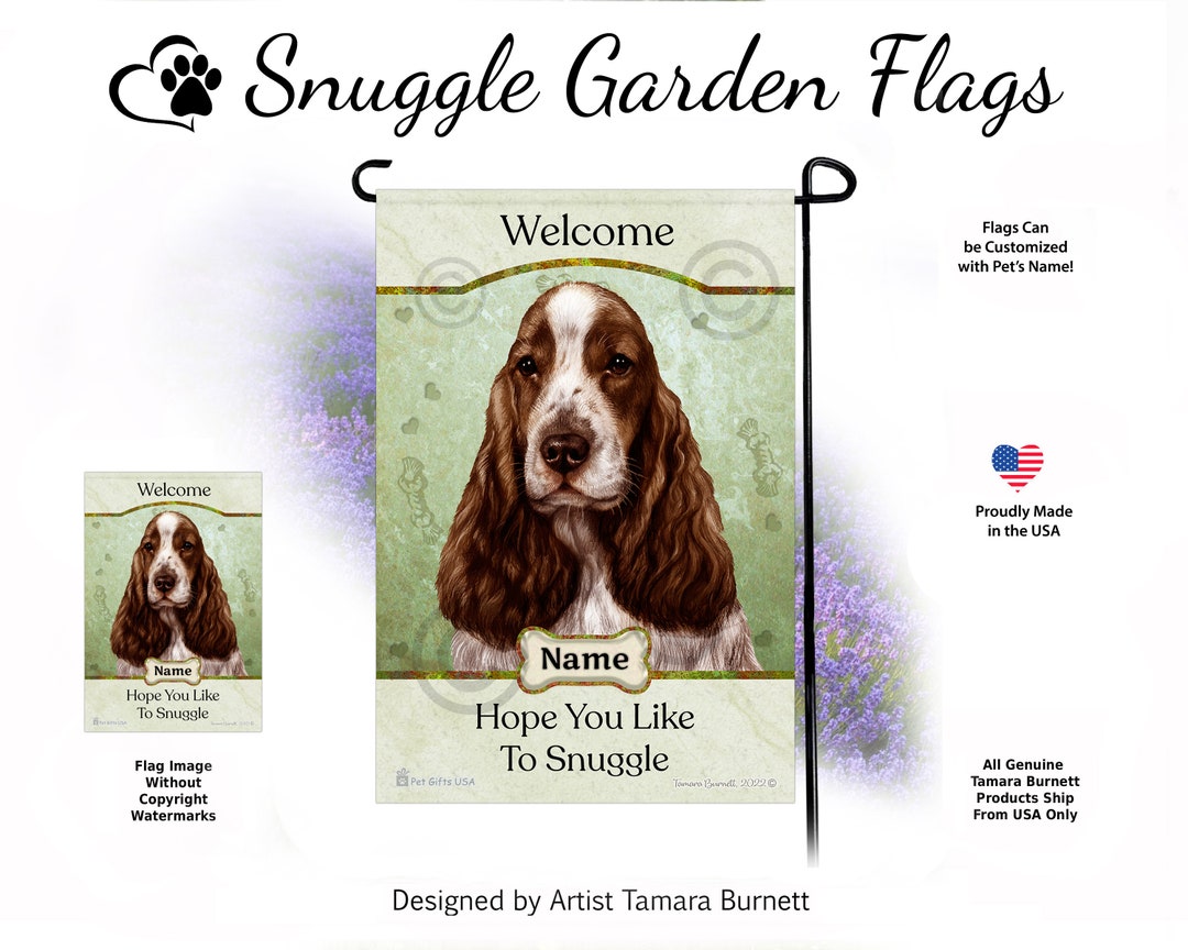 English Cocker Liver & White - I Hope You Like to Snuggle Garden Flag ...