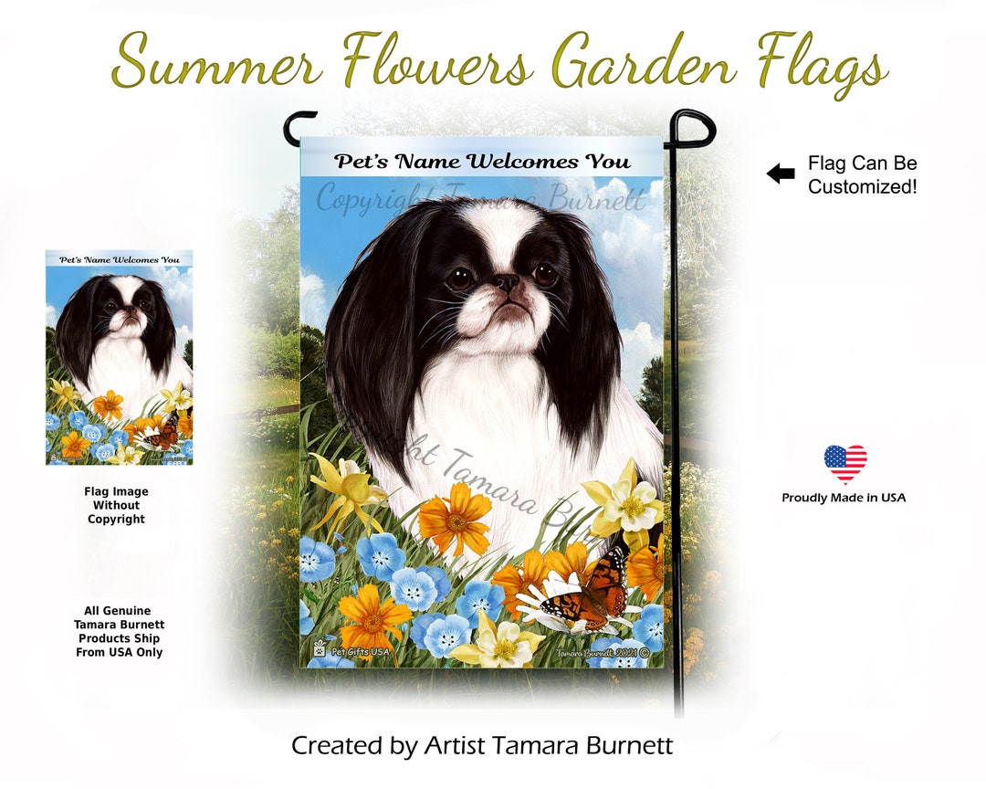 Japanese Chin Black & White - Summer Flowers Garden Flag - Etsy