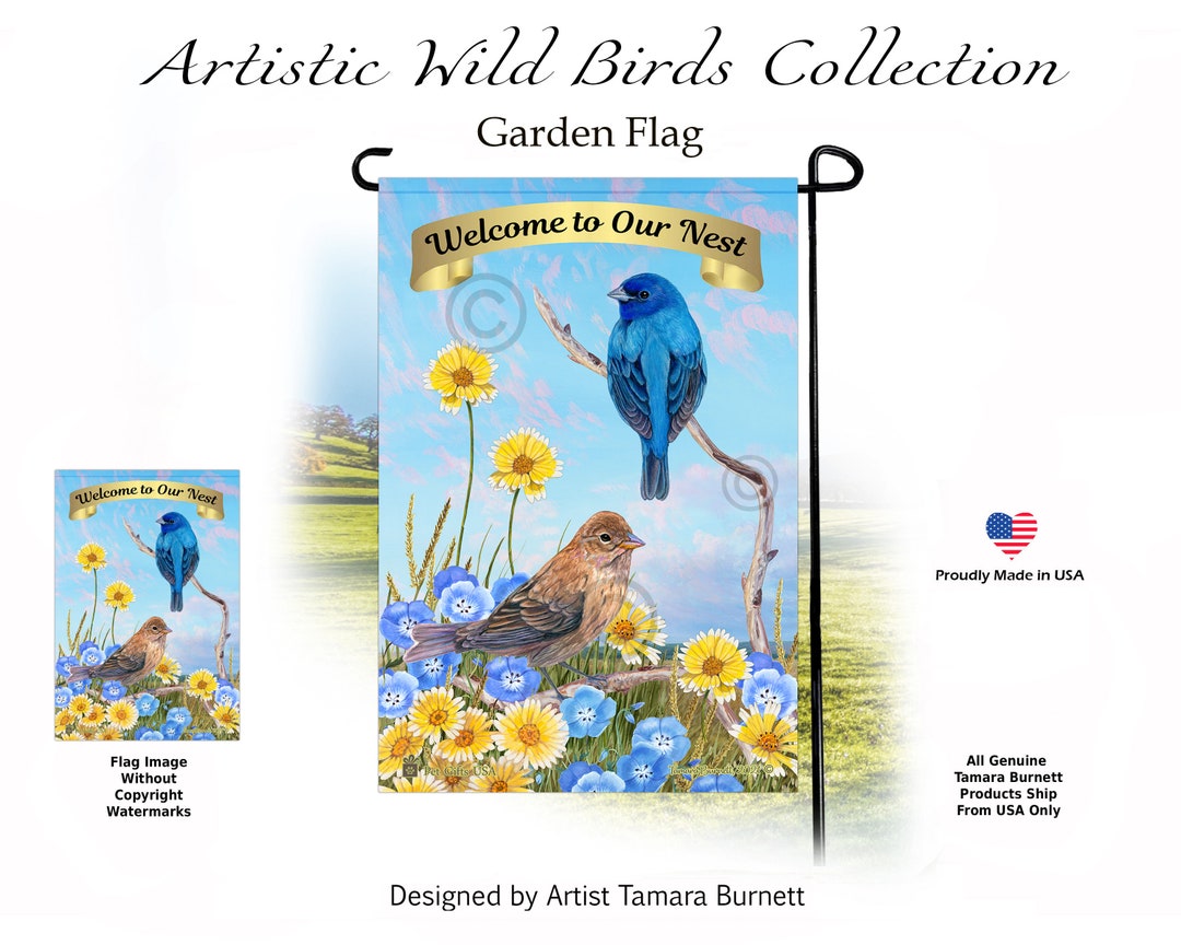 Indigo Bunting Flag, Garden - Welcome to Our Nest Garden Flag - Etsy
