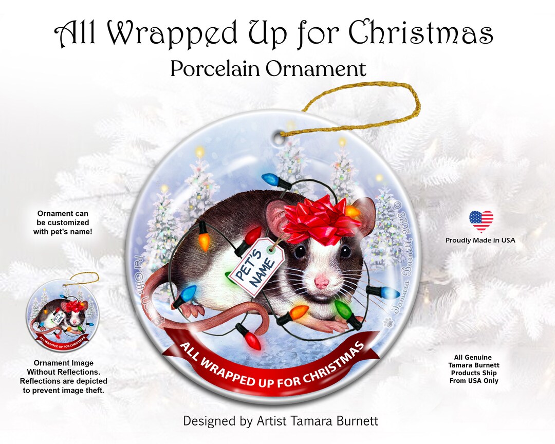 Black & White Pied Rat All Wrapped up for Christmas Ornament - Etsy