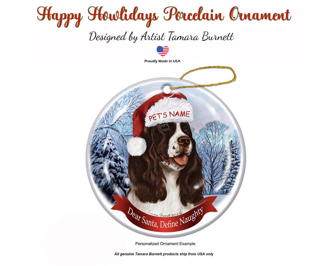 Springer Spaniel (liver & White) - Santa Hat Christmas Ornament - Etsy