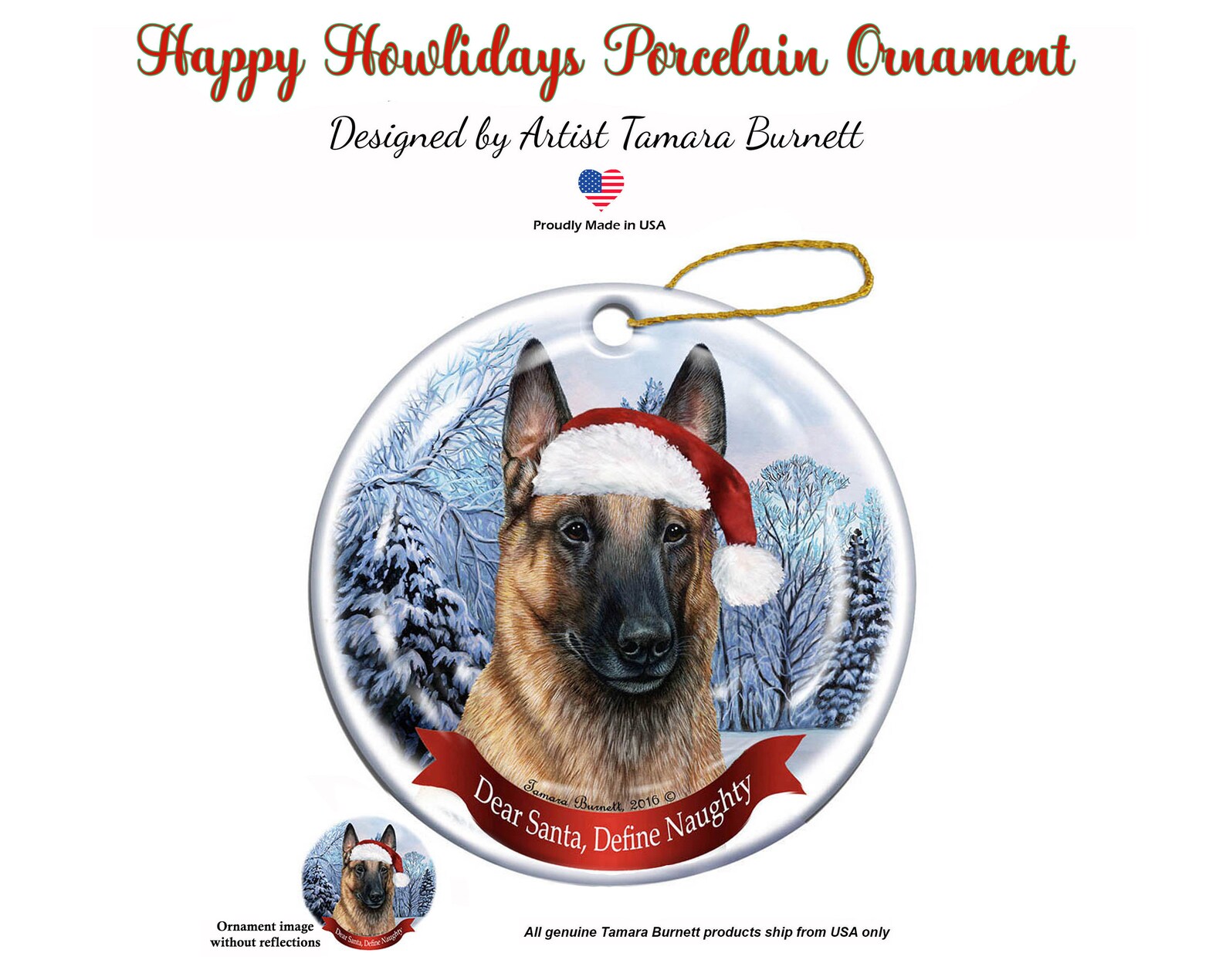 Belgian Malinois Light Fawn - Santa Hat Christmas Ornament - Etsy