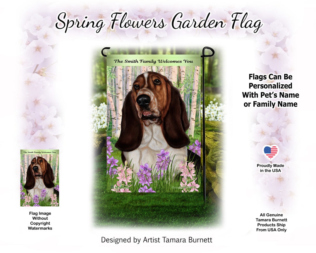 Basset Hound Tri Color Spring Design Garden Flag - Etsy