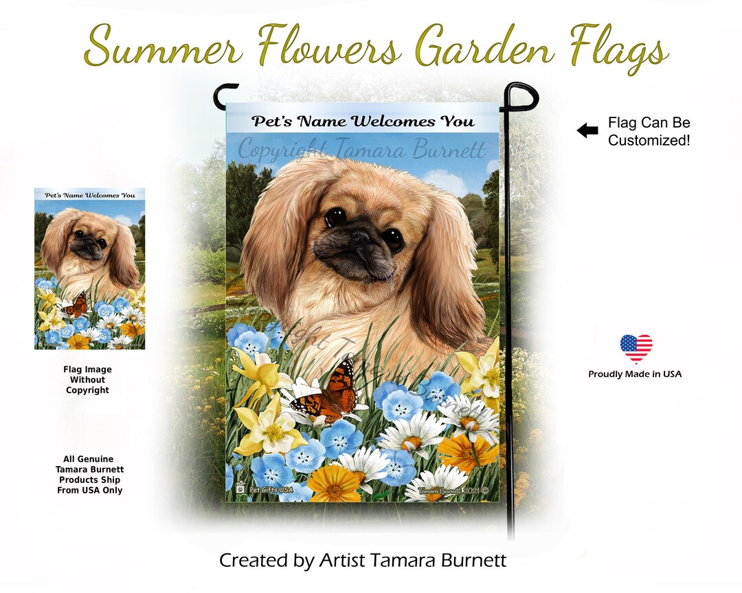 Pekingese Fawn Sable - Summer Flowers Garden Flag - Etsy
