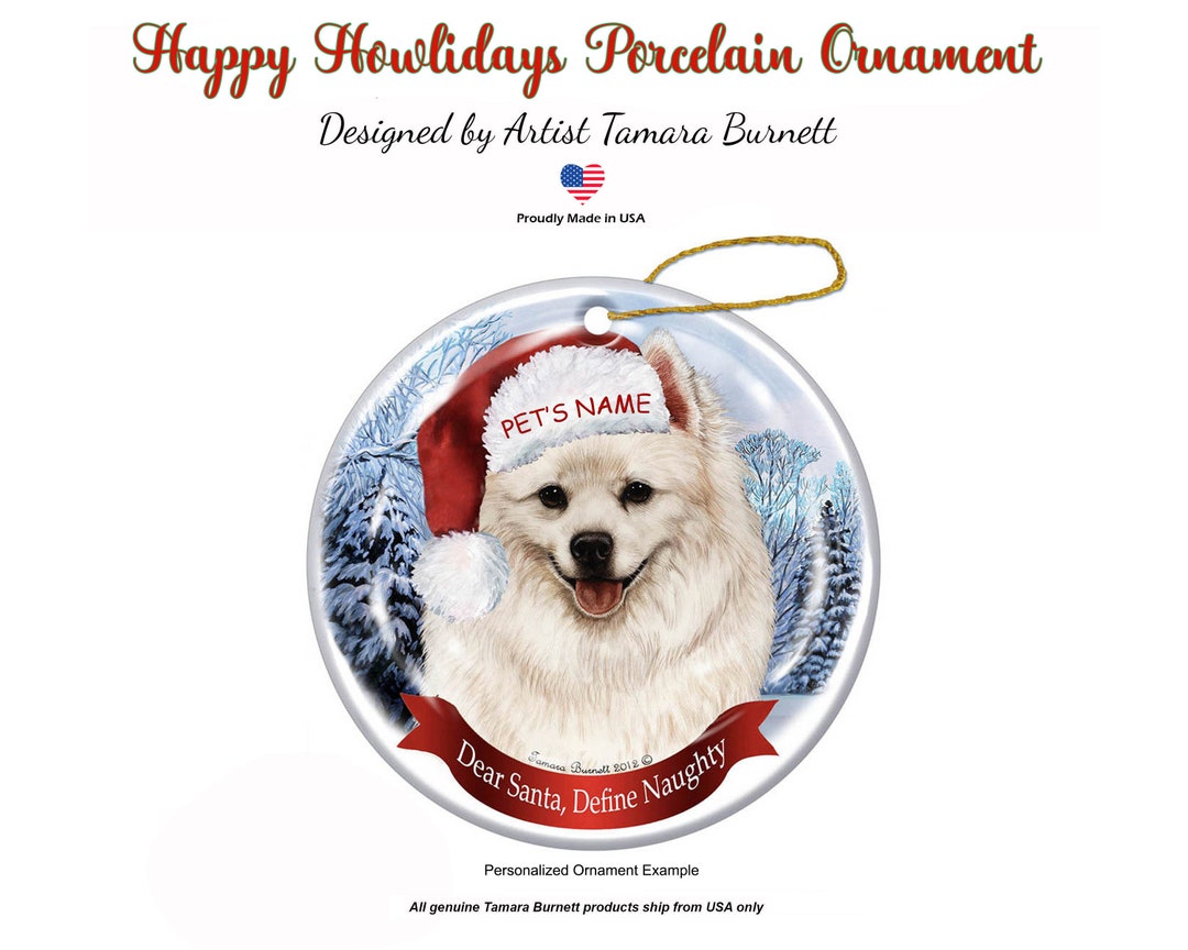 American Eskimo Santa Hat Porcelain Christmas Ornament select Options ...