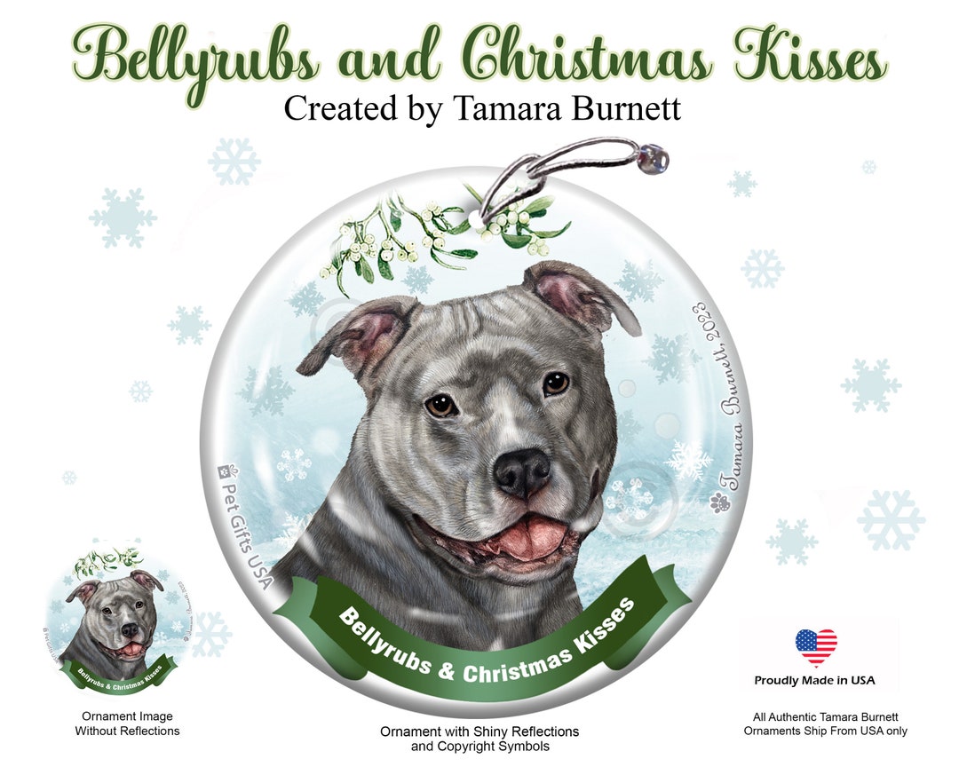 Pit Bull Blue Uncropped Bellyrubs and Christmas Kisses Ornament - Etsy