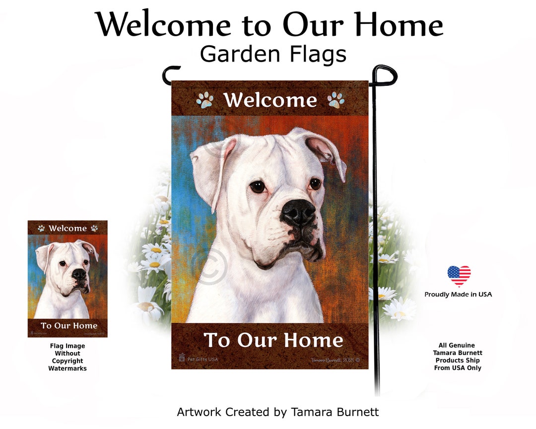 Boxer White Drop Ears - Welcome to Our Home Garden Flag - Etsy