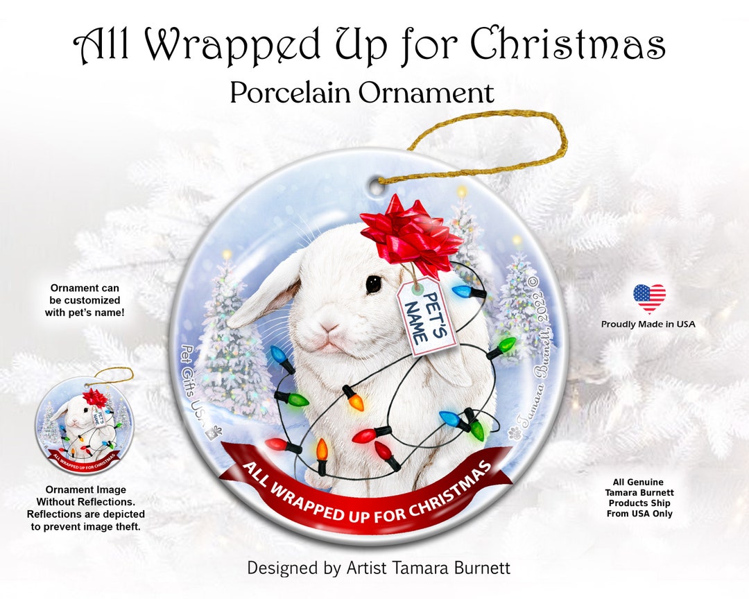Mini Lop White Rabbit All Wrapped up for Christmas Ornament - Etsy