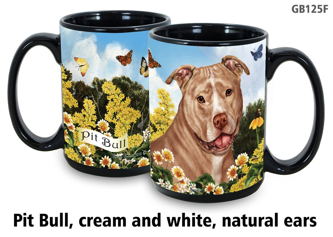 Pit Bull Cream & White Uncropped Garden Party 15 Oz Black Coffee Cup ...