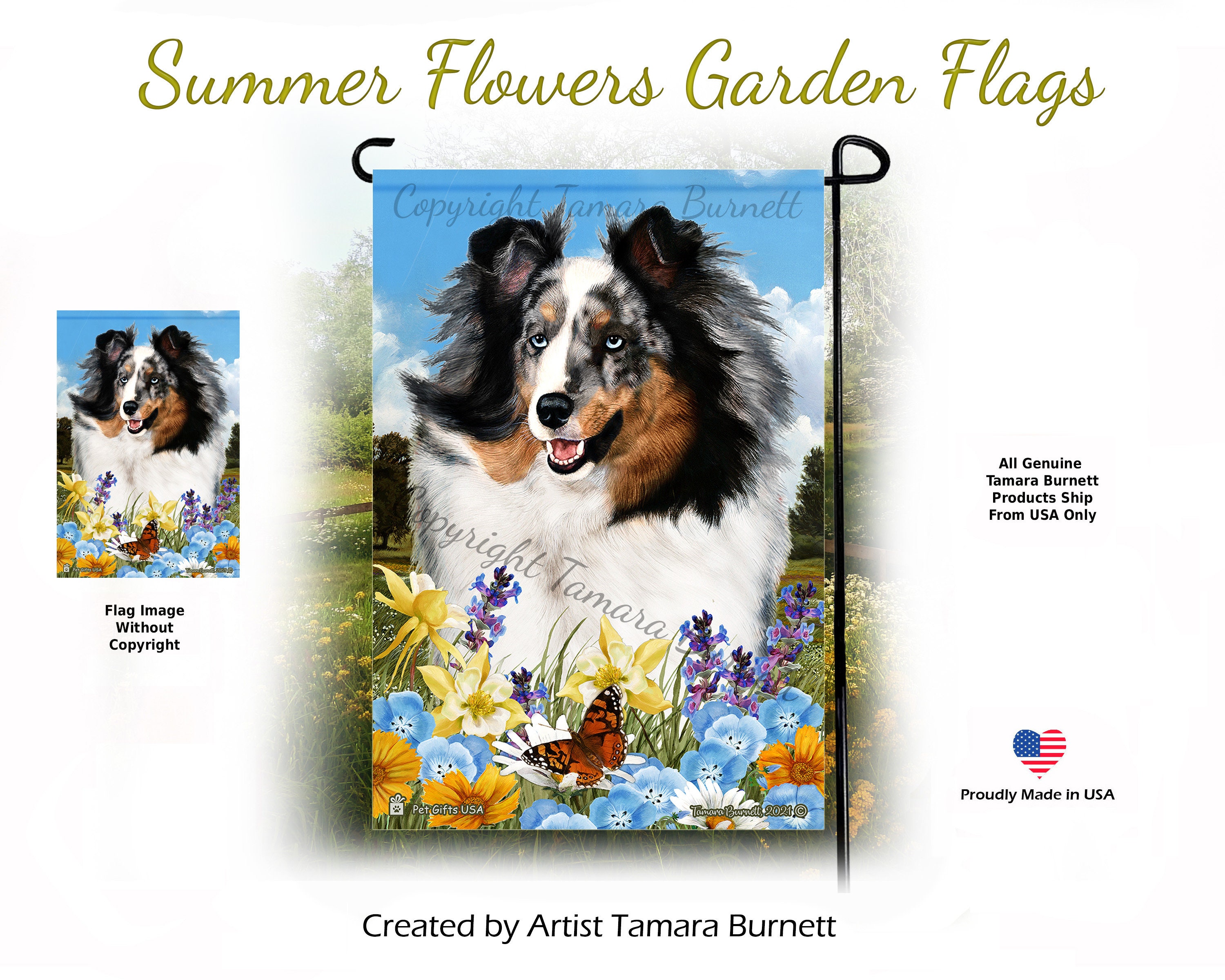 Sheltie Blue Merle White - Summer Flowers Garden Flag - Etsy