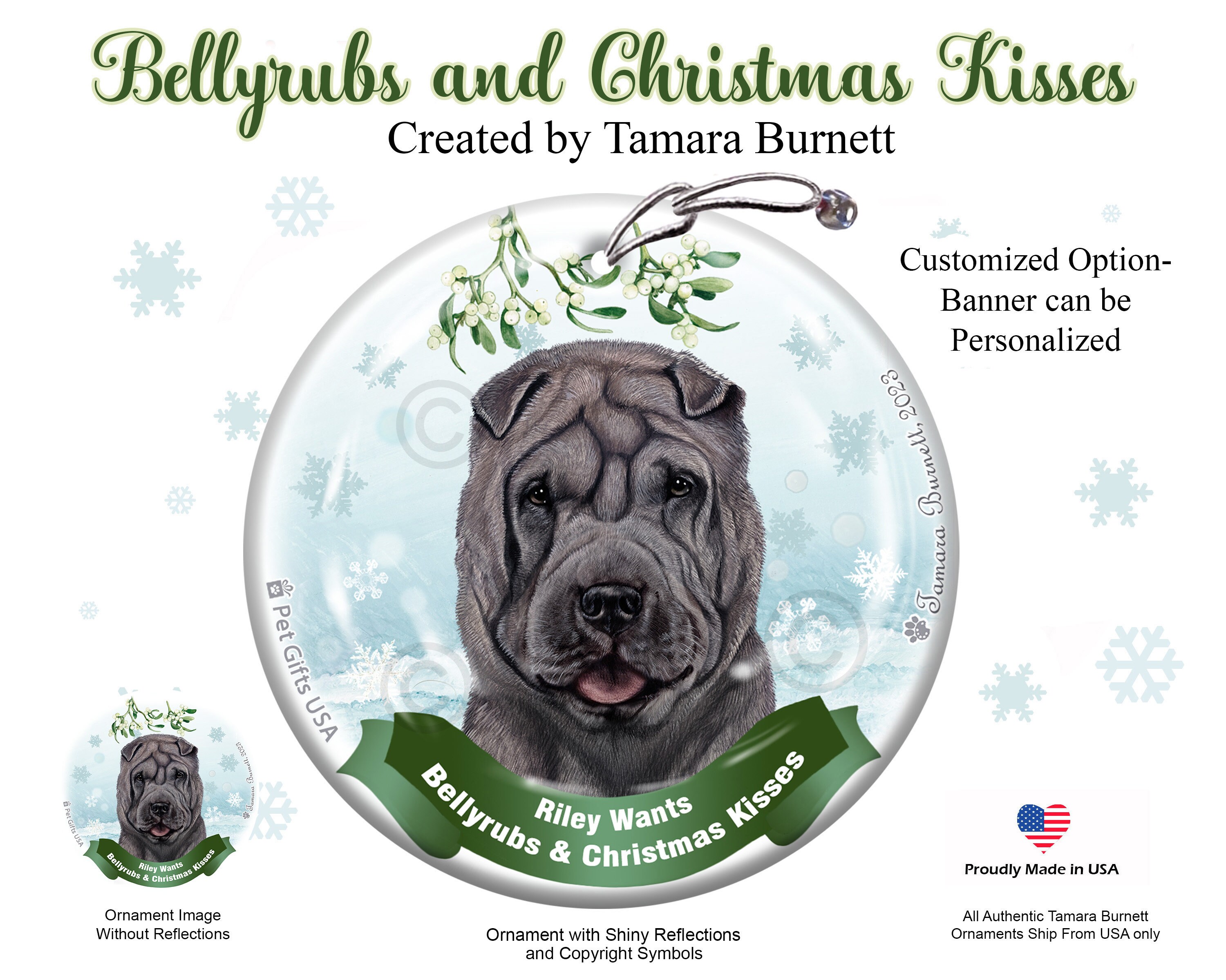 Shar Pei Blue - Belly Rubs and Christmas Kisses Ornament - Etsy