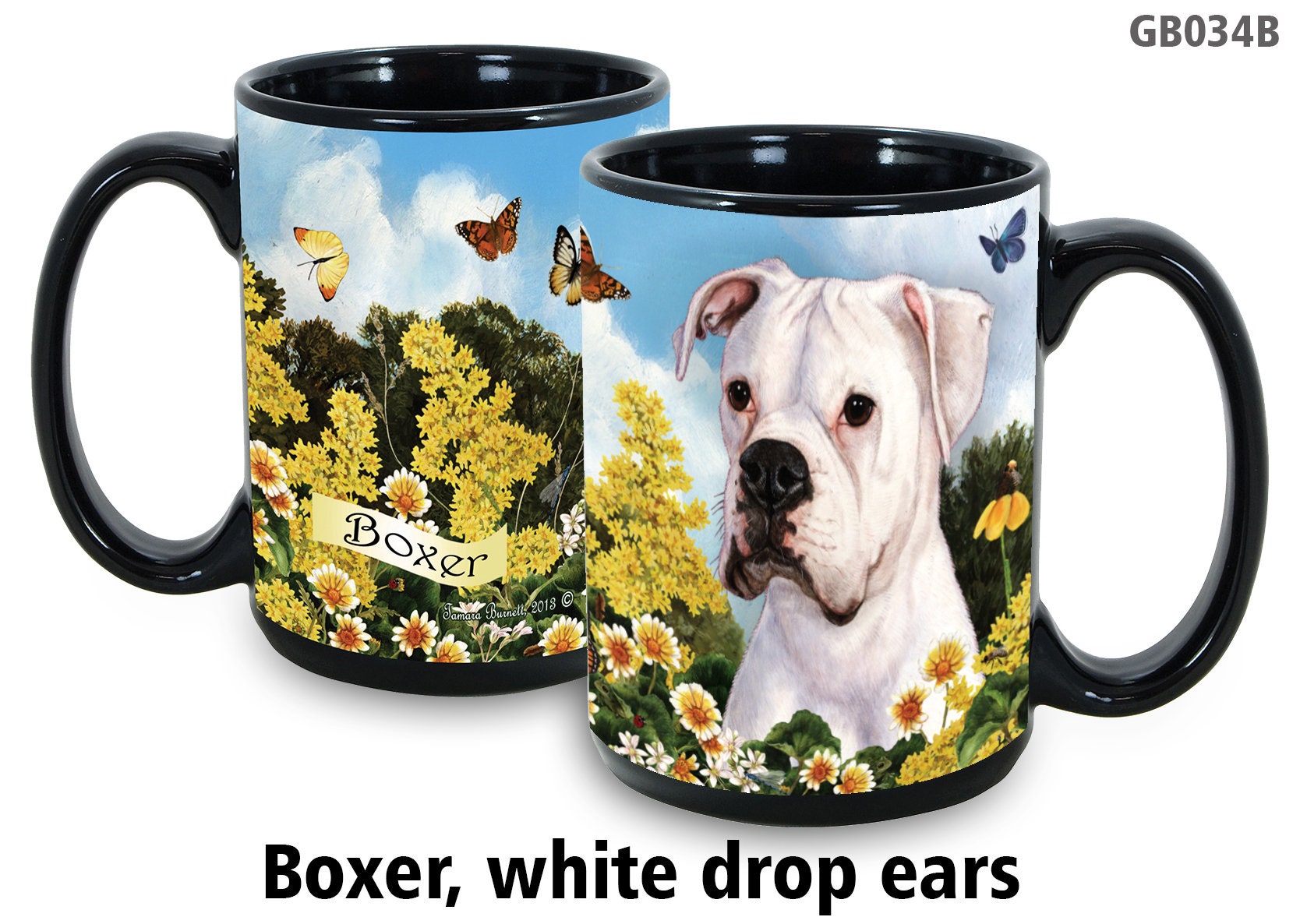 Boxer White Uncropped Garden Party 15 Oz Black Coffee Cup Mug, Dog ...