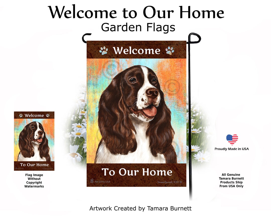 Springer Spaniel Liver & White - Welcome to Our Home Garden Flag - Etsy
