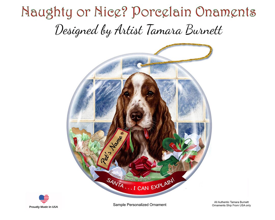 English Cocker Liver and White Santa I Can Explain Christmas Ornament ...