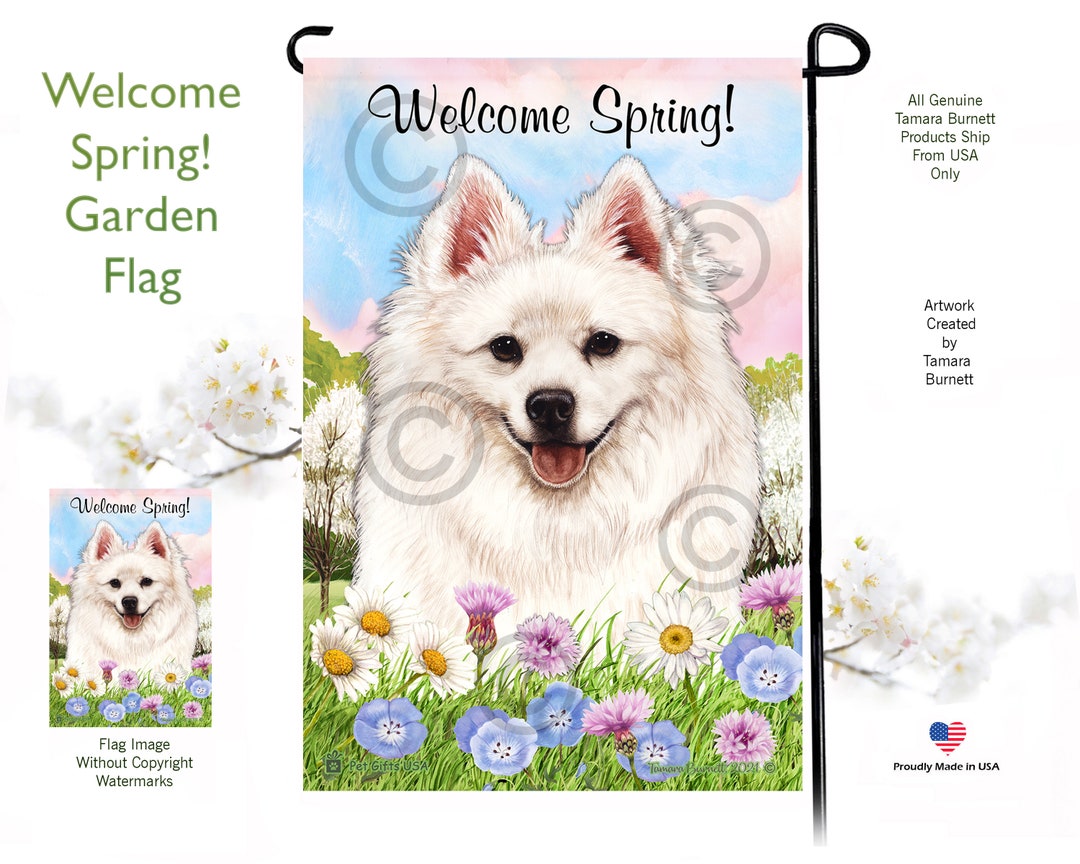 American Eskimo - Welcome Spring Garden Flag by Tamara Burnett - Etsy