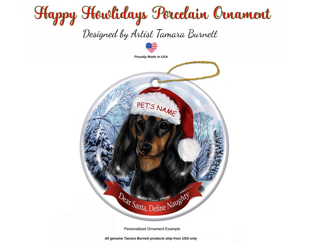 Dachshund Long Haired (black & Tan) - Santa Hat Christmas Ornament - Etsy